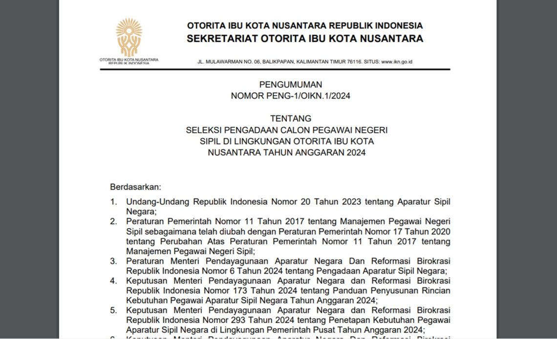 Link Pendaftaran CPNS 2024 Otorita IKN, Cek Persyaratan Lengkapnya di Sini - IKN Pos